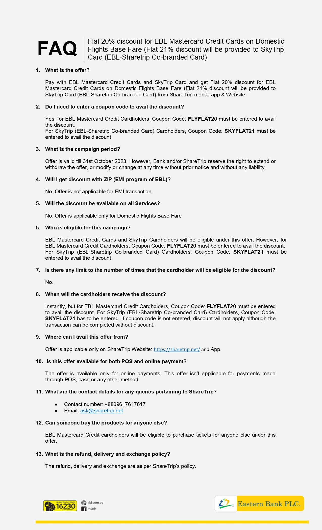 Eastern Bank PLC. | ShareTrip Exclusive Campaign October 2023
